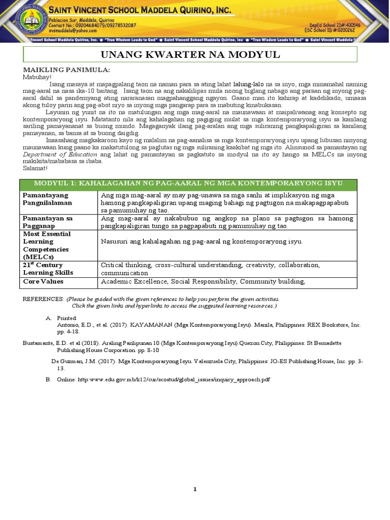 Unang Kwarter Na Modyul: Maikling Panimula | PDF