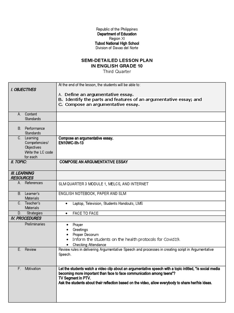 English10 3rd Quarter Lesson Plan | PDF | Essays | Lesson Plan