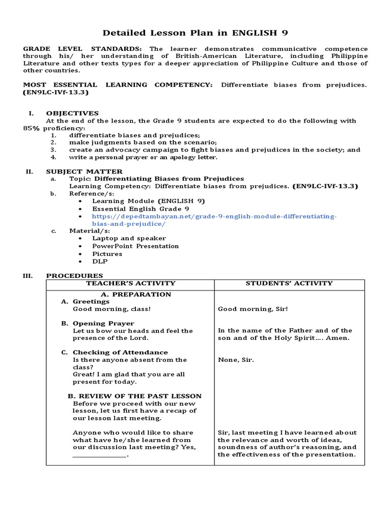 Bias and Prejudice Lesson Plan | PDF | Bias | Prejudices