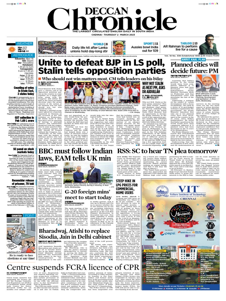 Deccan Chronicle Chennai 2023-03-02 | PDF | Tamil Nadu | Government