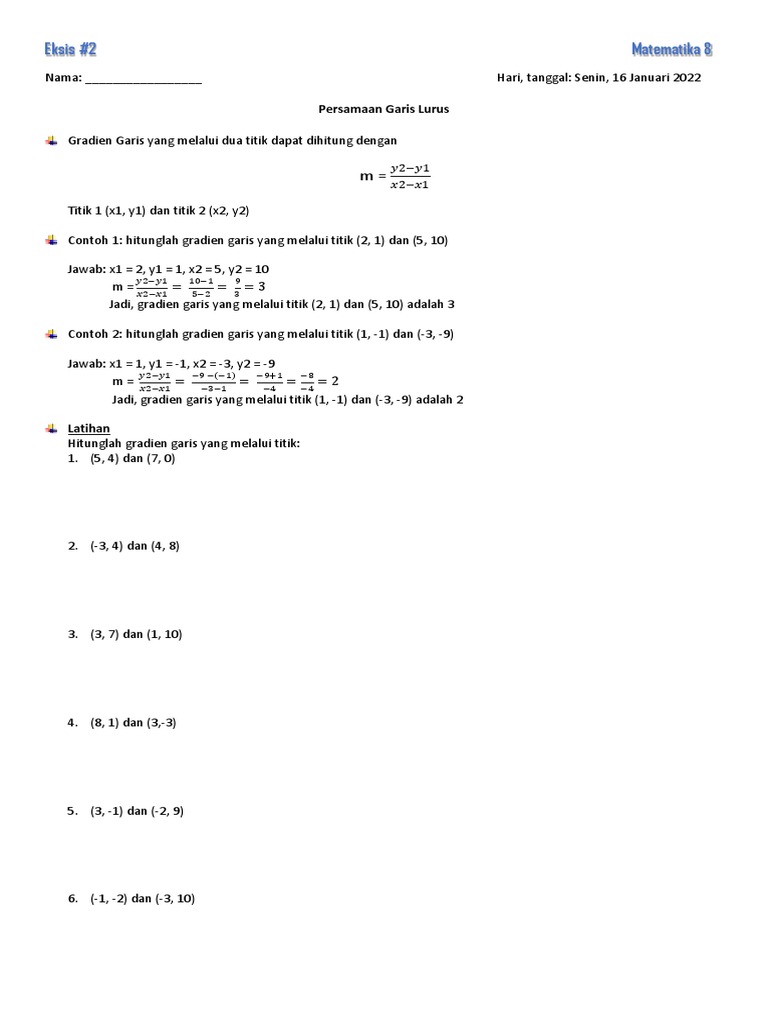 Eksis #2 Mencari Gradien Bila Diketahui 2 Titik (Kelas 8) | PDF