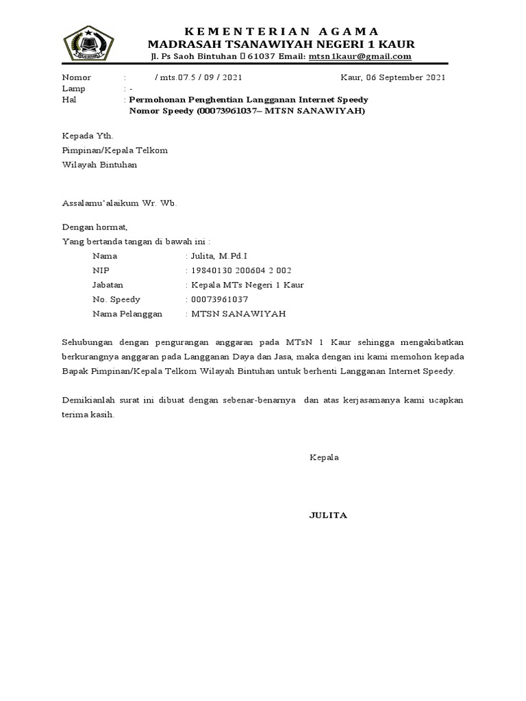 Surat Putus Jaringan Wifi | PDF