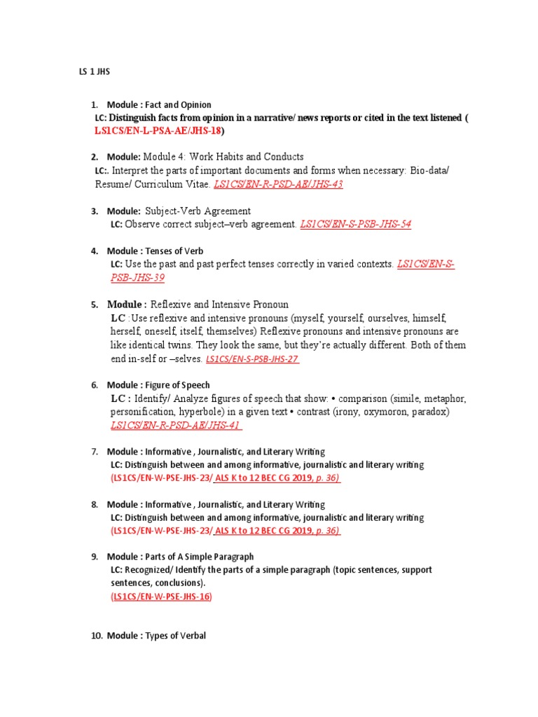LC JHS | PDF | Verb | Word