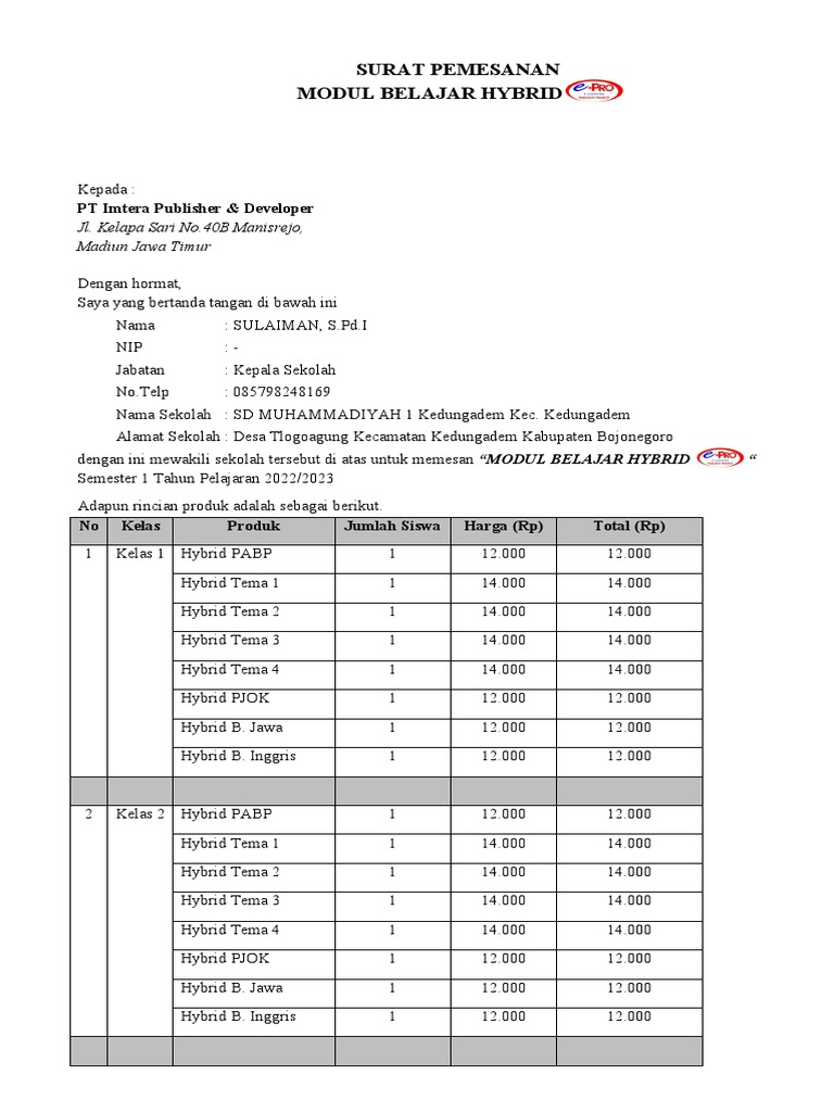 PESANAN MODUL BELAJAR HYBRID | PDF