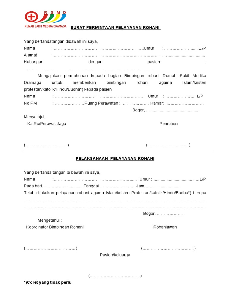 Surat Permintaan Pelayanan Rohani | PDF