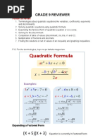Math 9 Quarter 1 Reviewer | PDF | Factorization | Quadratic Equation