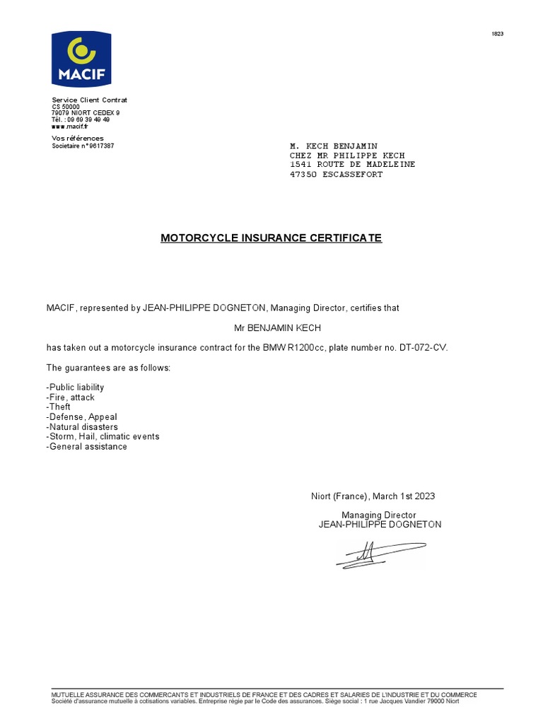 Attestation Vehicule ENG | PDF | Business