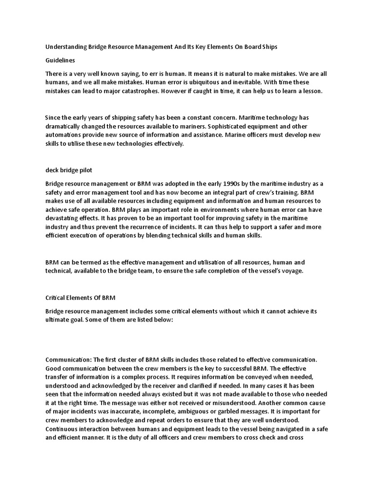 Key Elements of Bridge Resource Management | PDF | Cognitive Science ...