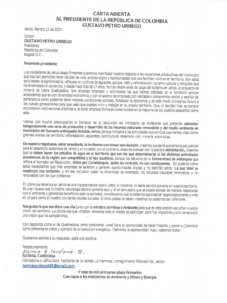 Carta para El Presidente Gustavo Petro | PDF