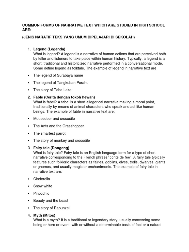 Types of Narrative Text | PDF | Legends | Fairy Tales