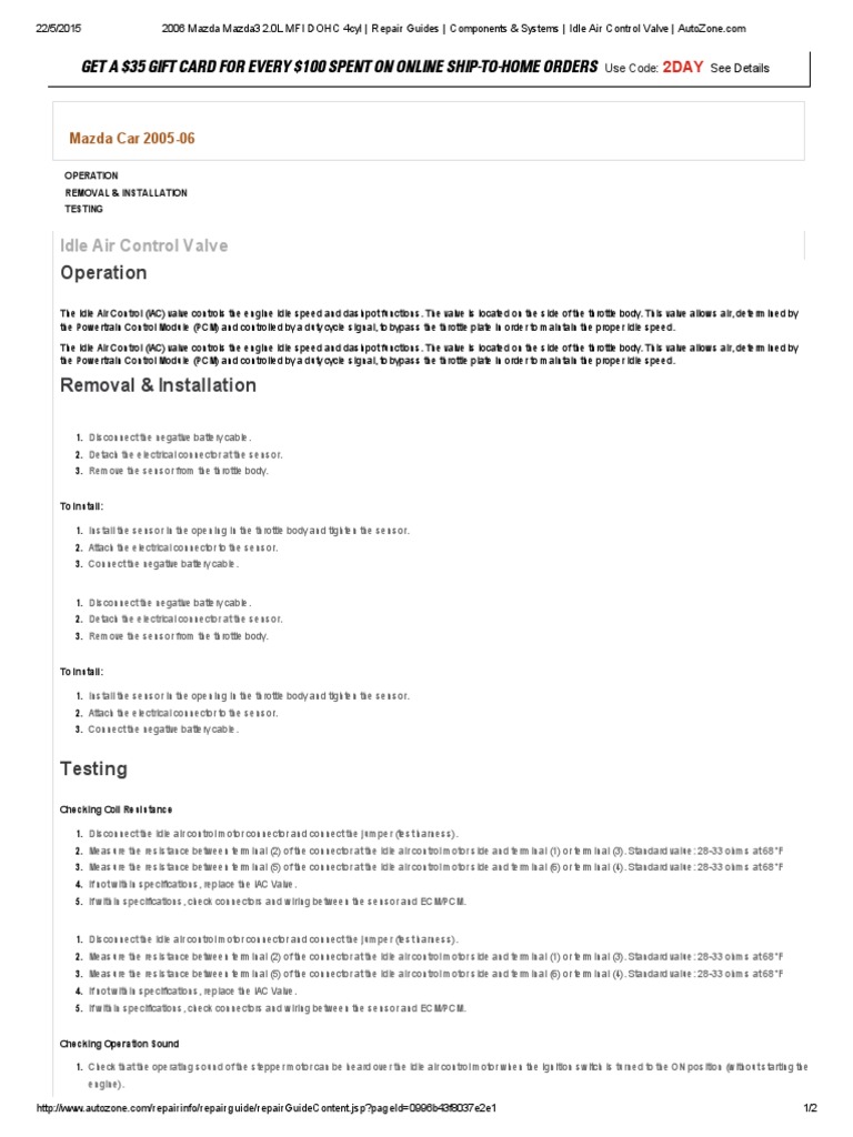 2006 Mazda Mazda3 2.0L MFI DOHC 4cyl - Repair Guides - Components ...