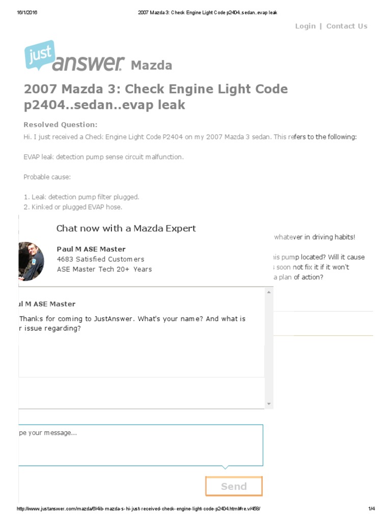 2007 Mazda 3 - Check Engine Light Code P2404..sedan. | PDF | Fuel ...