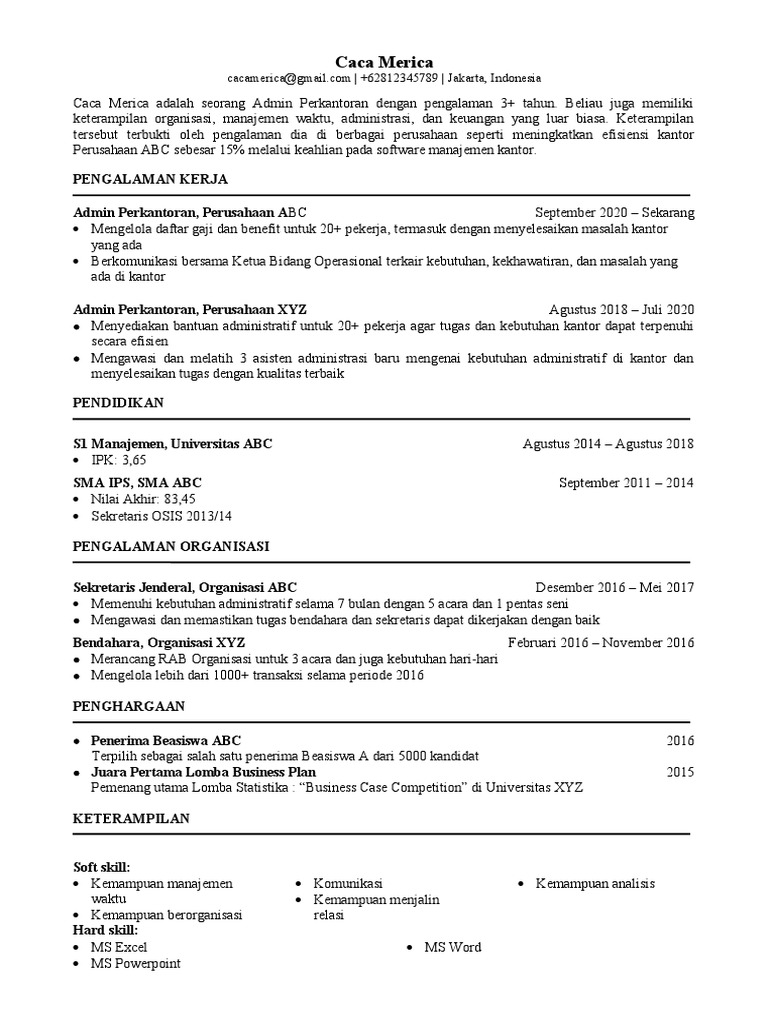 Admin Kantor Berpengalaman 3+ Tahun | PDF | Karier & Perkembangan | Seni