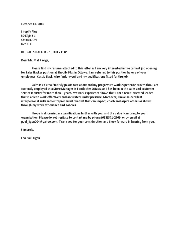 Cover Letter Leo Paul Ligon | PDF