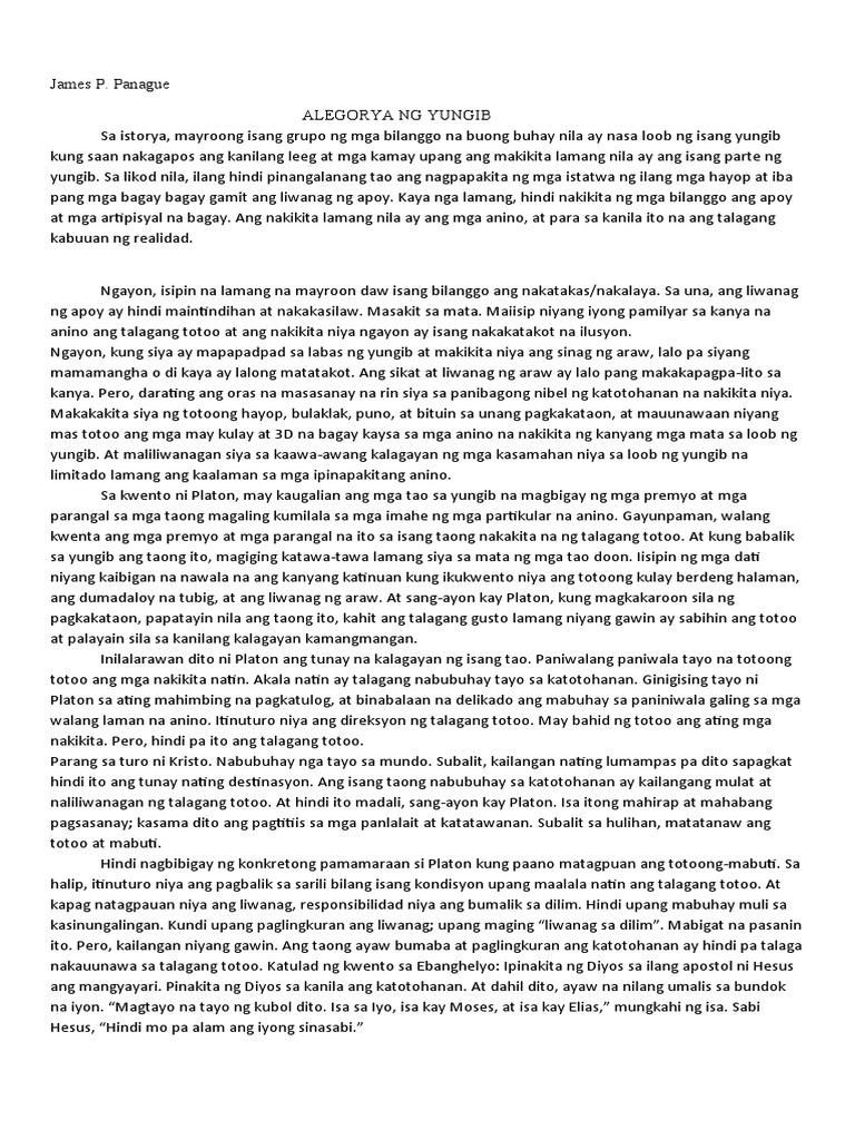 ALEGORYA NG YUNGIB Repleksyon | PDF