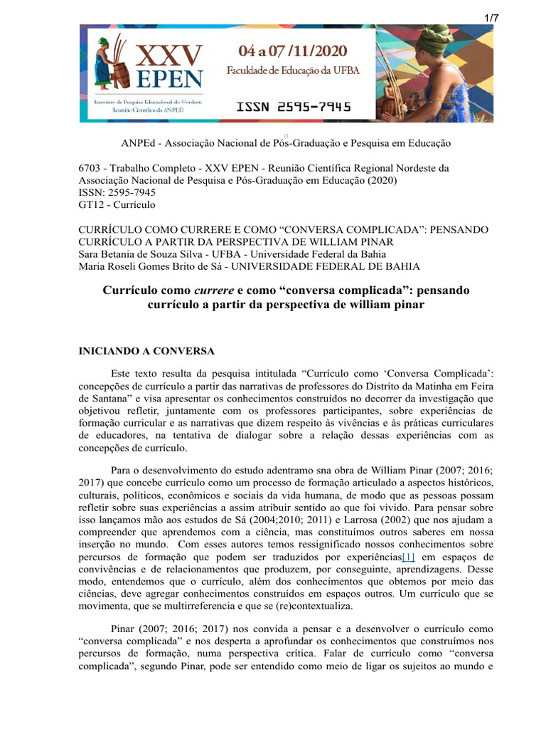 Currículo como Currere: Perspectiva de Pinar | PDF | Experiência ...