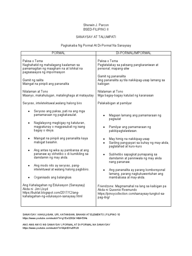 Pormal at Di Pormal | PDF
