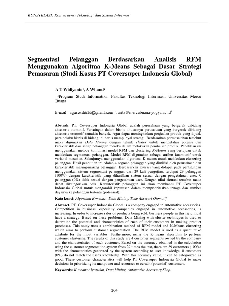 Konstelasi, 22. Agus Tri - Segmentasi Pelanggan Berdasarkan Analisis RFM Menggunakan Algoritma K ...