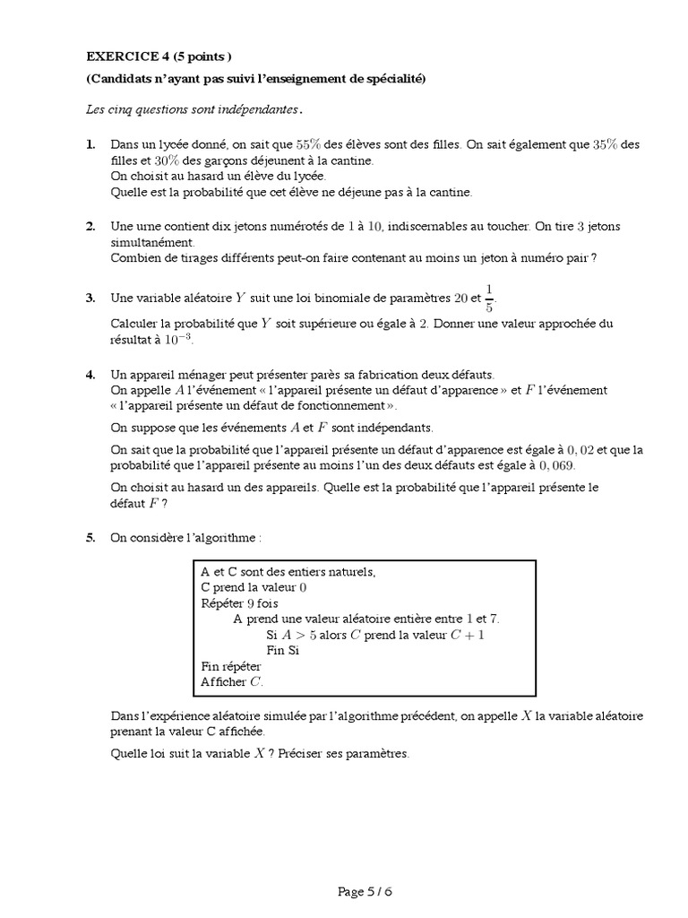Exercice Corrigé Proba+Alogo Exo4 | PDF | Probabilité | Mathématiques