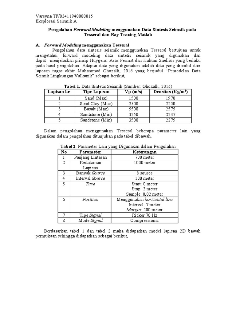Pengolahan Forward Modeling Menggunakan Data Sintesis Seimsik Pada ...