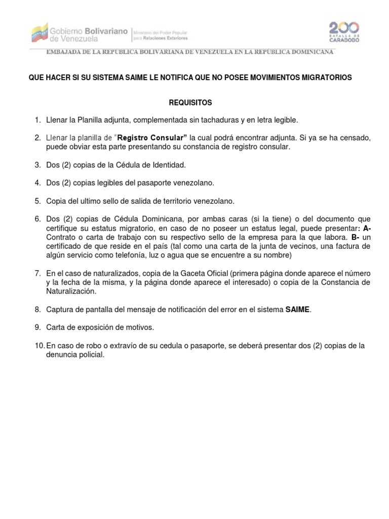 Que Hacer Si Su Sistema Saime Le Notifica Que No Posee Movimientos ...