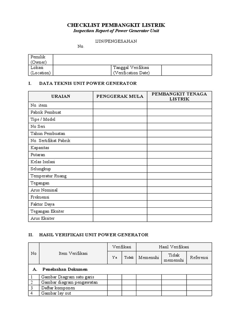 Checklist Panel Listrik Pembangkit | PDF