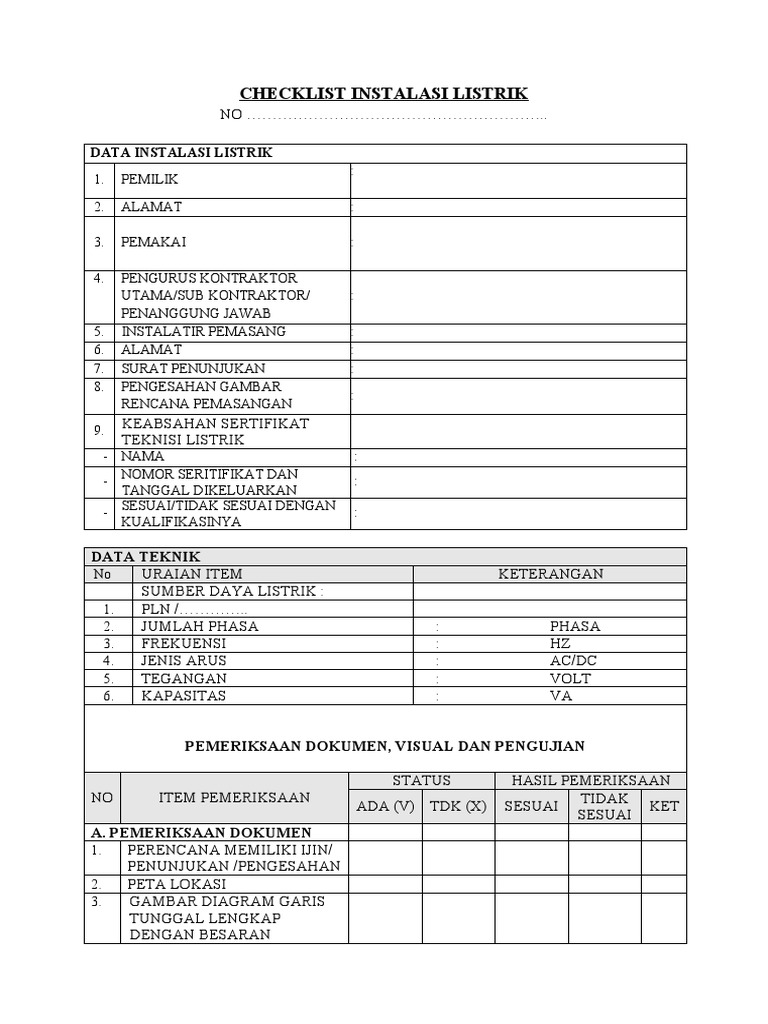 Check List Instalasi Listrik Umum | PDF