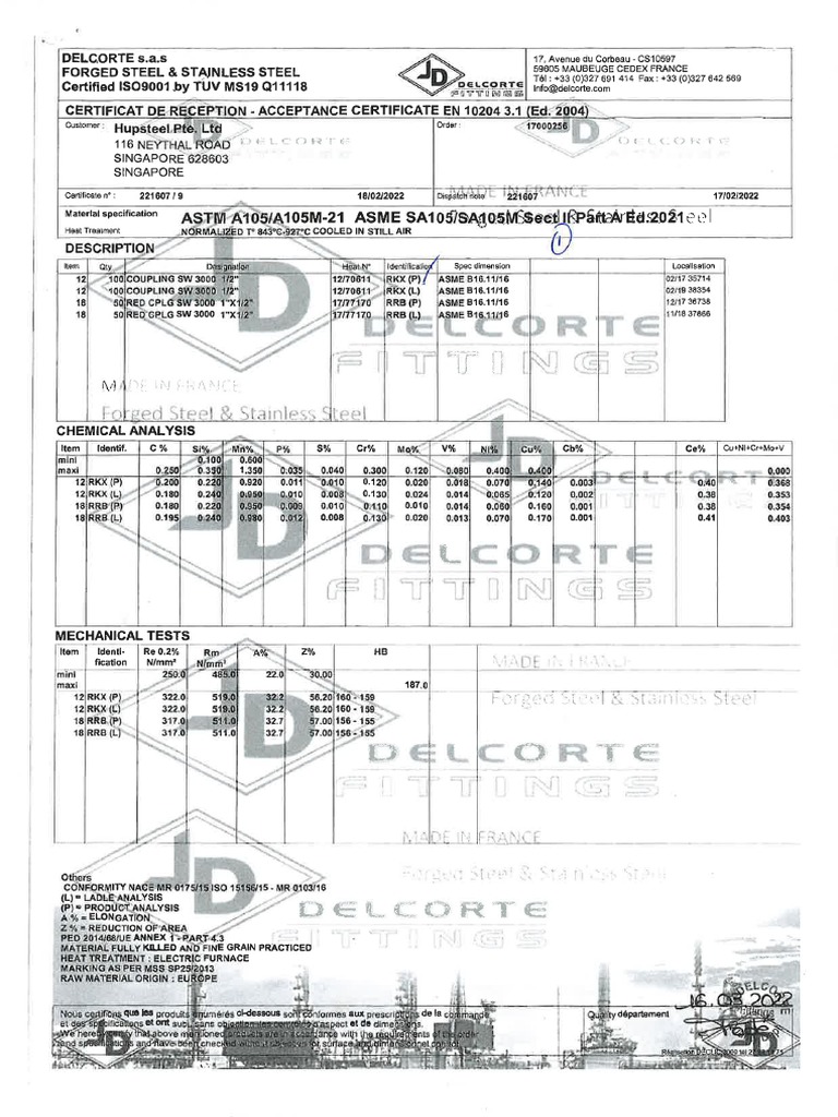Mill Cert 1-2 Elbow 3000# | PDF