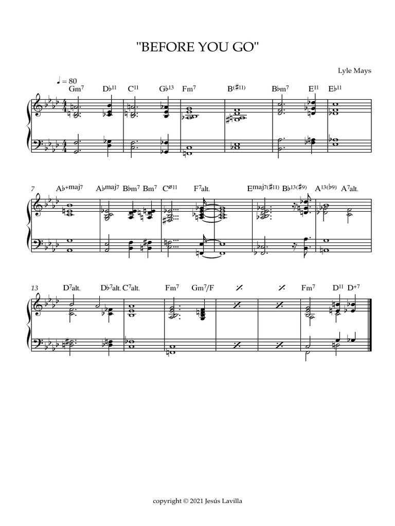 BEFORE YOU GO - Partitura Completa | PDF
