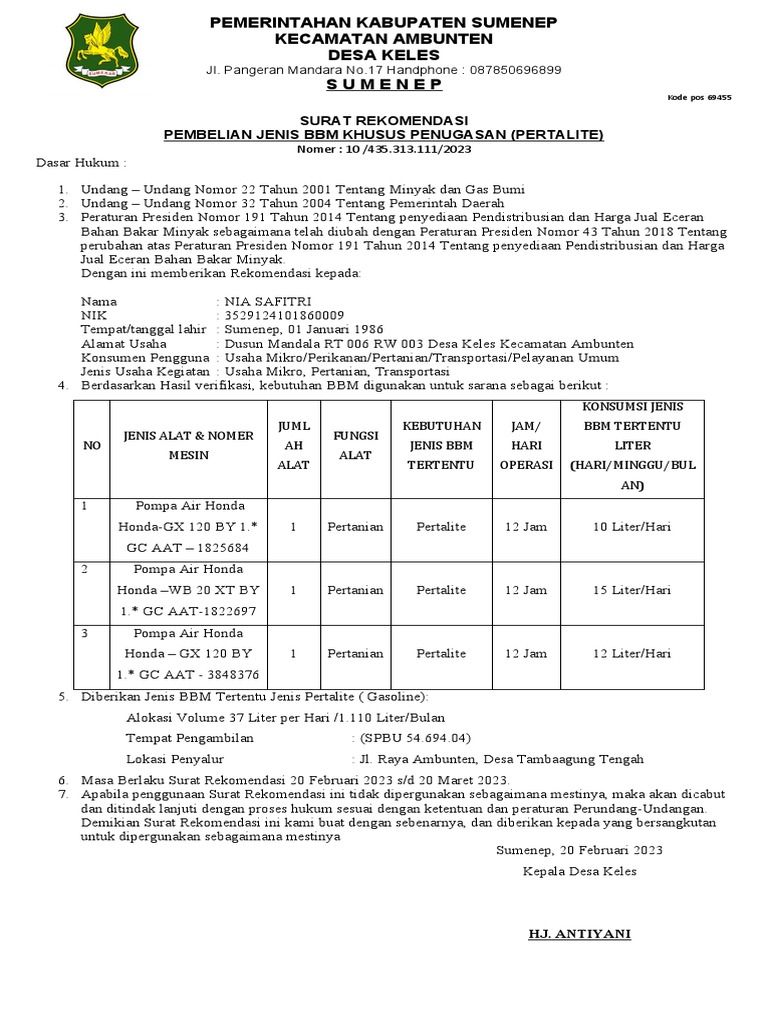 Surat Rekom BBM | PDF
