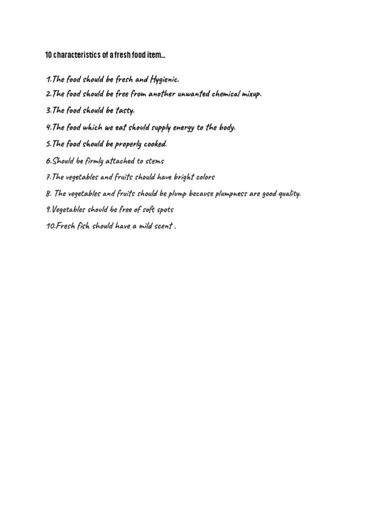 10 Key Characteristics of Fresh Food | PDF | Cooking, Food & Wine ...