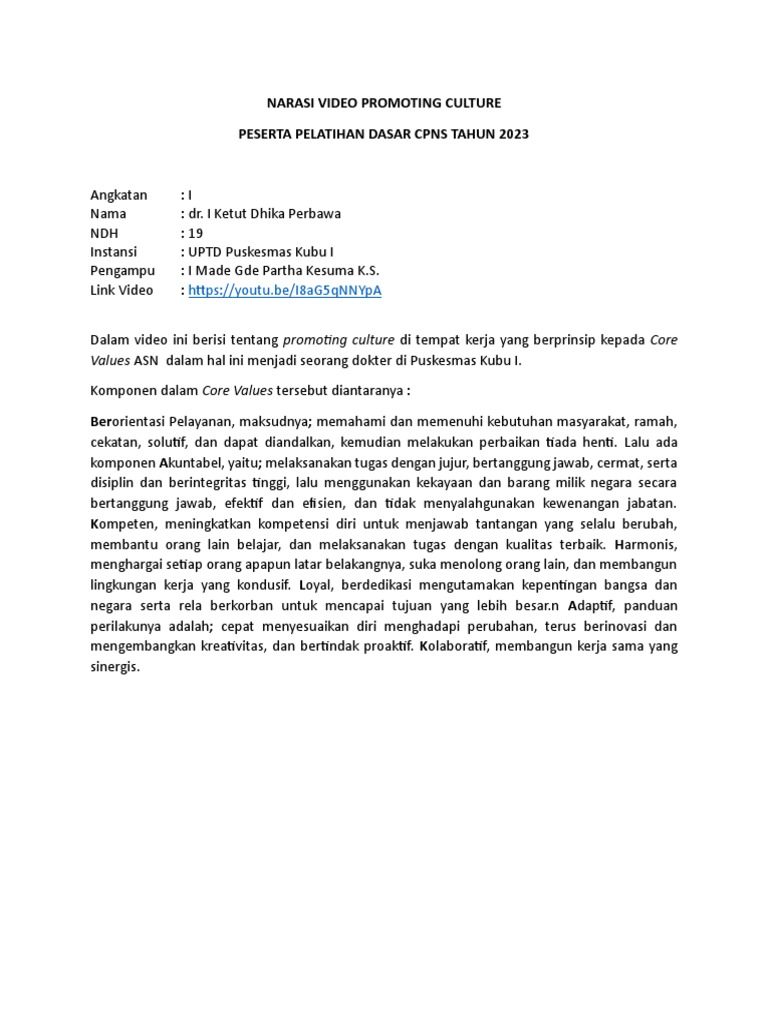 Promoting Culture di Puskesmas Kubu I | PDF | Karier & Perkembangan ...