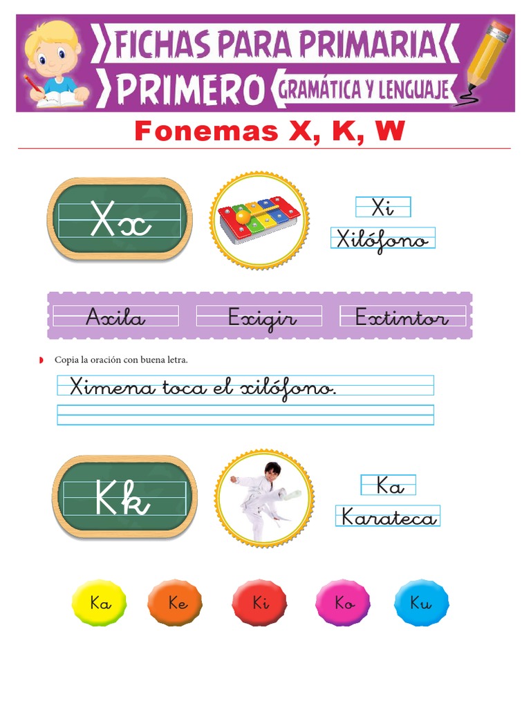 Los Fonemas X K y W para Primer Grado de Primaria | PDF