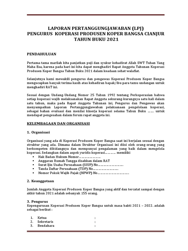 LPJ Pengurus Koperasi | PDF