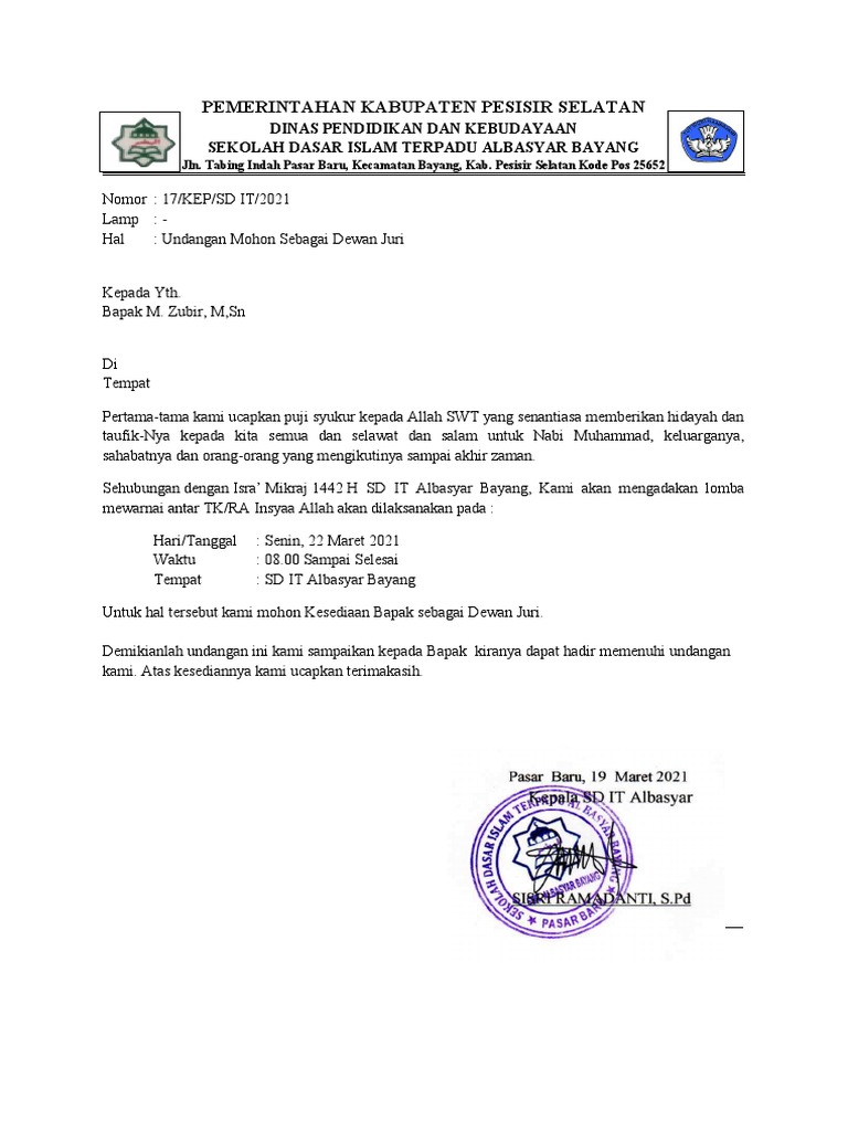 Surat Permohonan Dewan Juri Lomba Warna-1 | PDF Surat Permohonan Dewan Juri Lomba Warna-1 | PDF