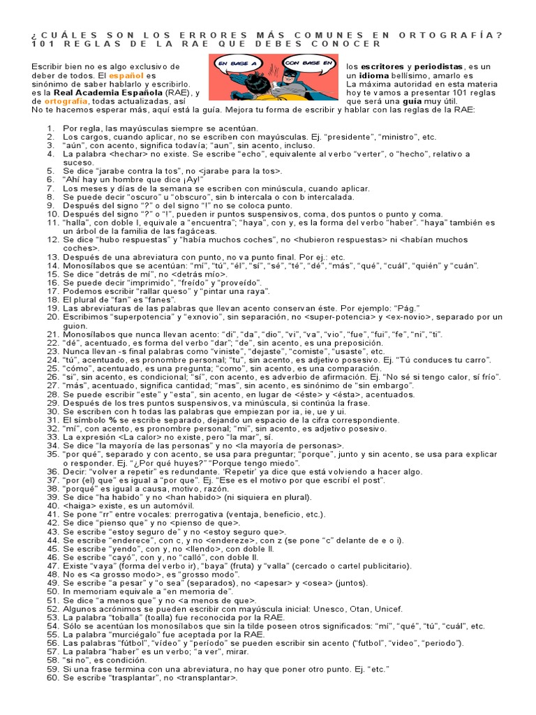 101 Reglas de Ortografía RAE | PDF | Lingüística | Morfología Lingüística