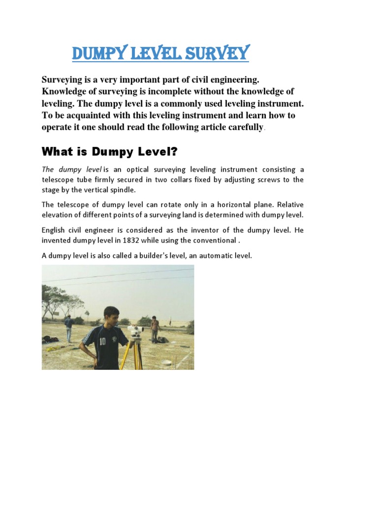 Dumpy Level Survey Project | PDF