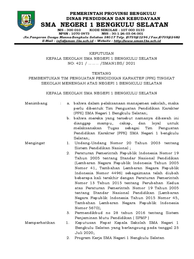 Pembentukan Tim PPK SMA Negeri 1 | PDF