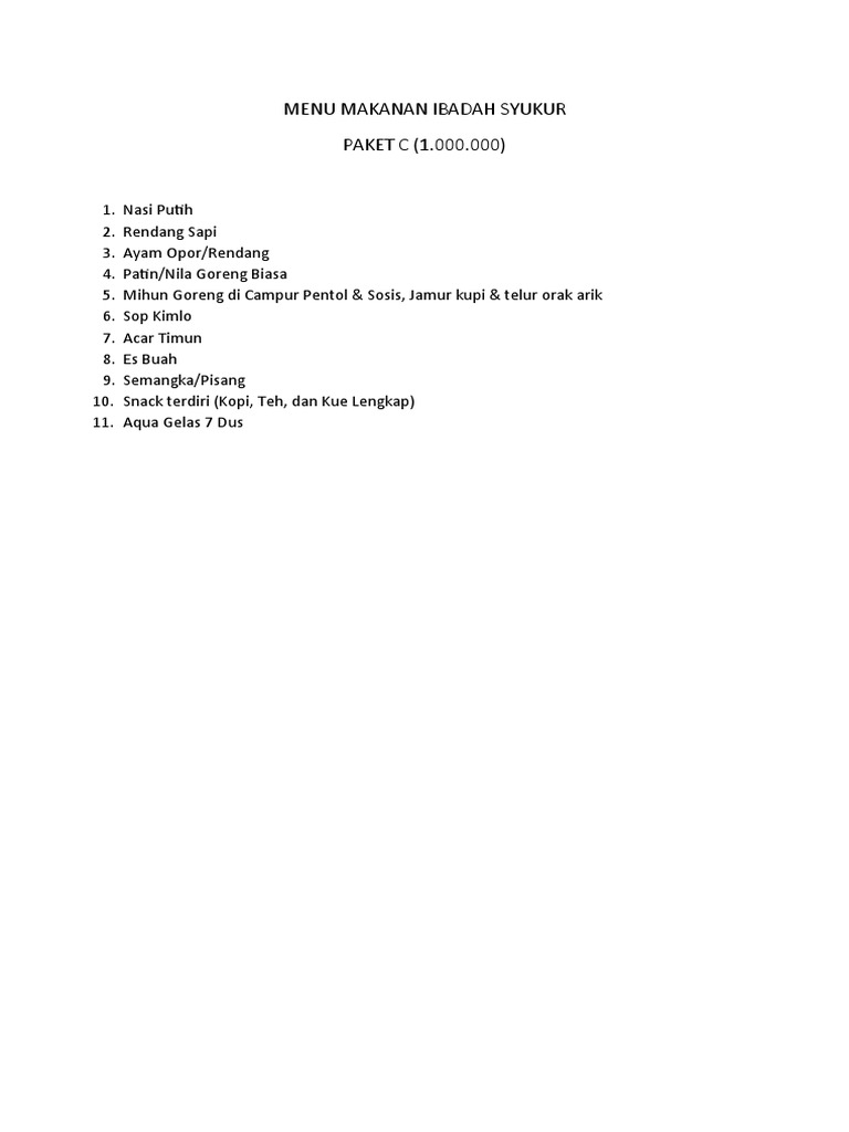Menu Makanan Ibadah Syukur | PDF