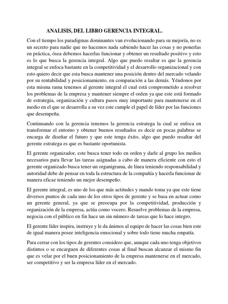Analisis Gerencia Integral.. | PDF | Liderazgo | Mercado (economía)