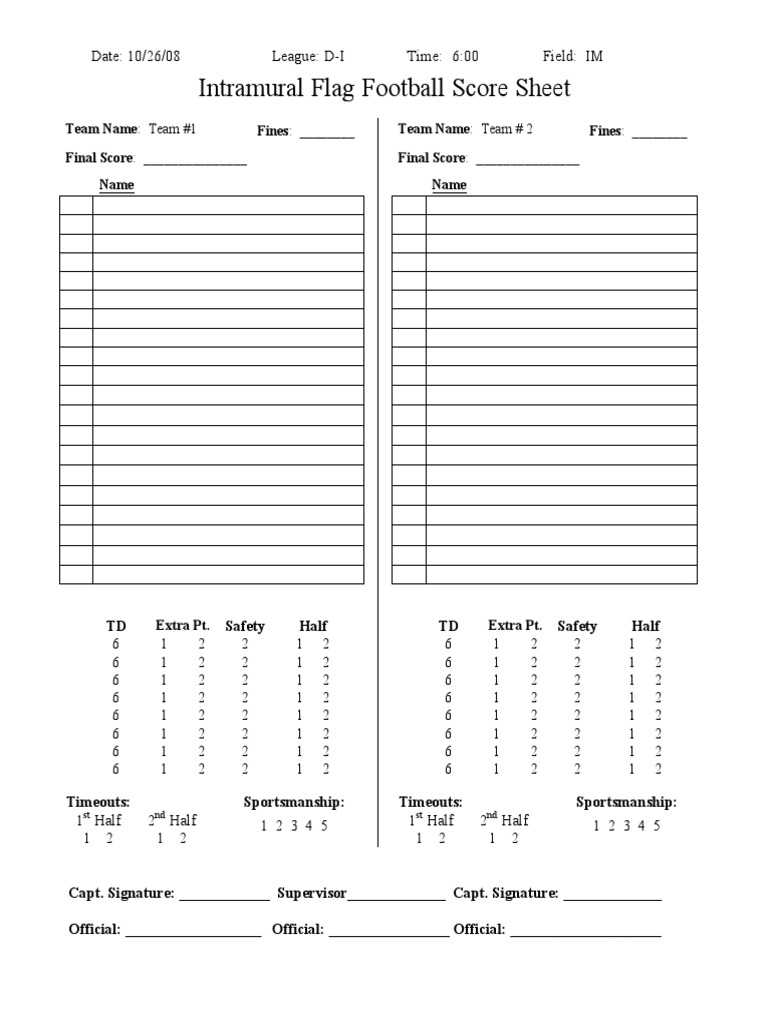 Football Score Sheet 0f1d | PDF