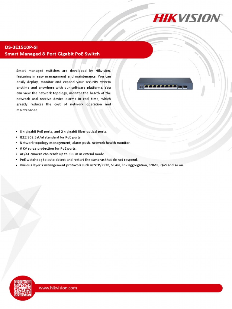 Datasheet of DS 3E1510P SI Smart Managed 8 Port Gigabit PoE Switch | PDF | Network Switch ...