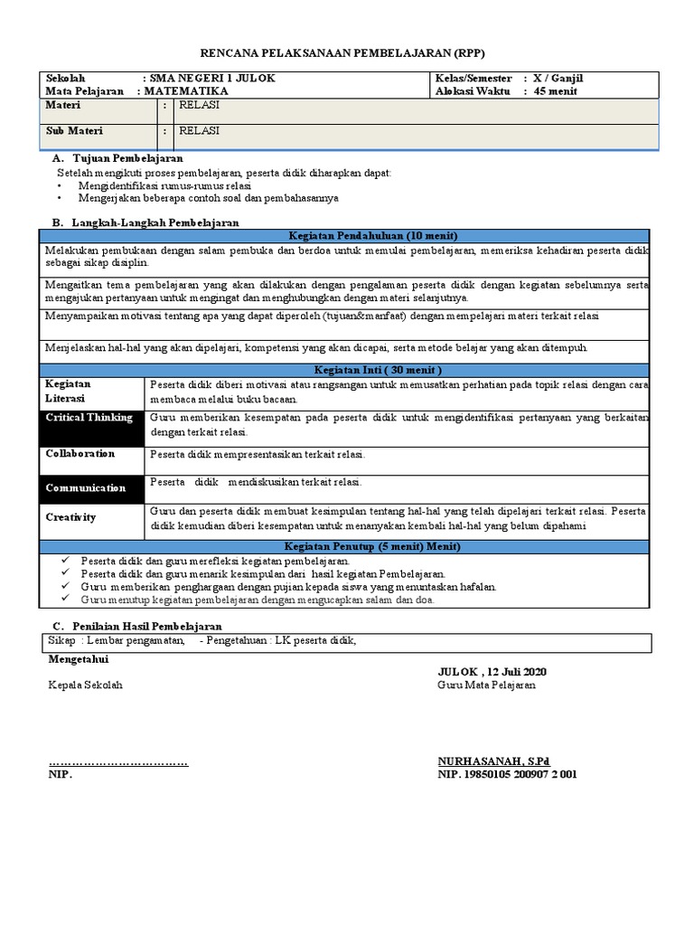 MTK RPP Siklus 1 Stad | PDF