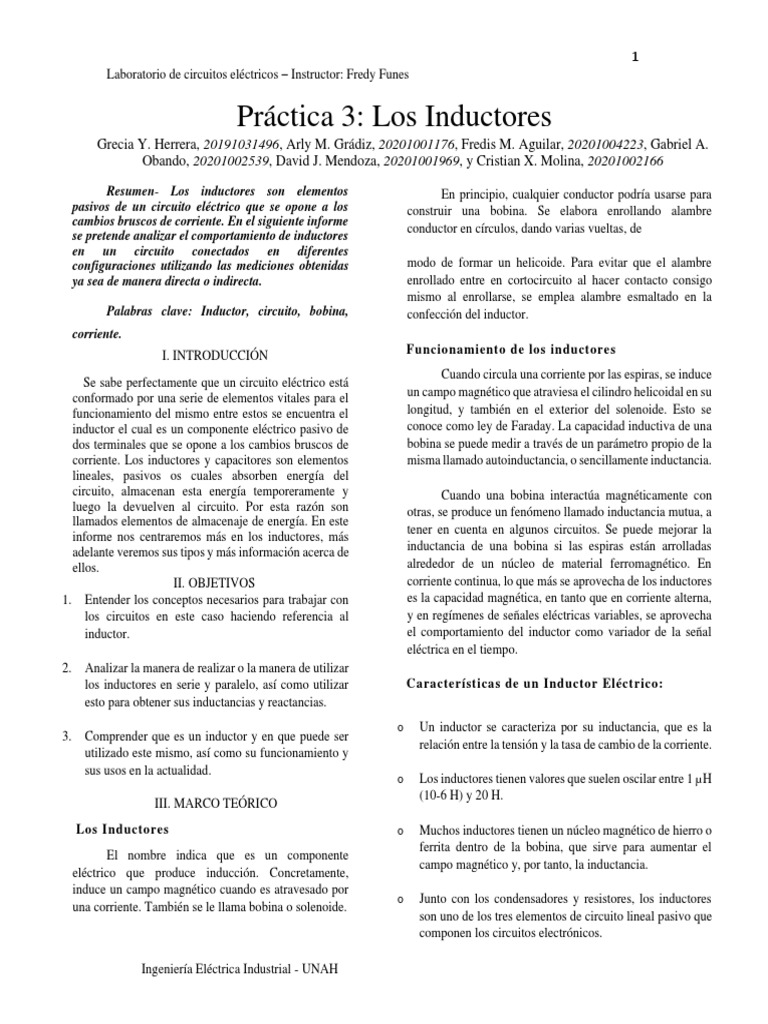 FredisAguilar 20201004223 Práctica3 (Reposicion) | PDF | Inductor | Inductancia