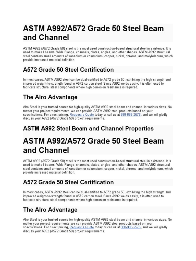 ASTM A992/A572 Grade 50 Steel Beam and Channel | Download Free PDF ...