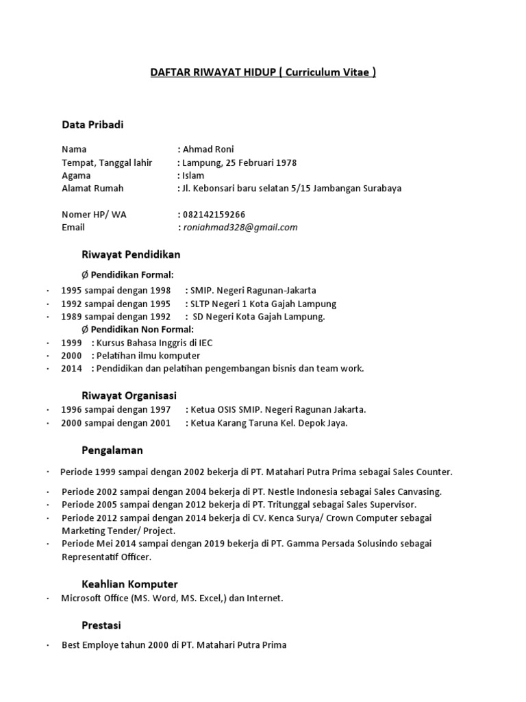 DAFTAR RIWAYAT HIDUP. Roni | PDF