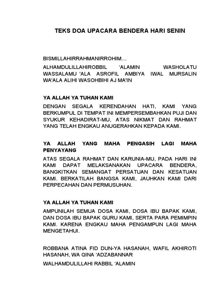 Teks Doa Upacara Bendera Hari Senin | PDF