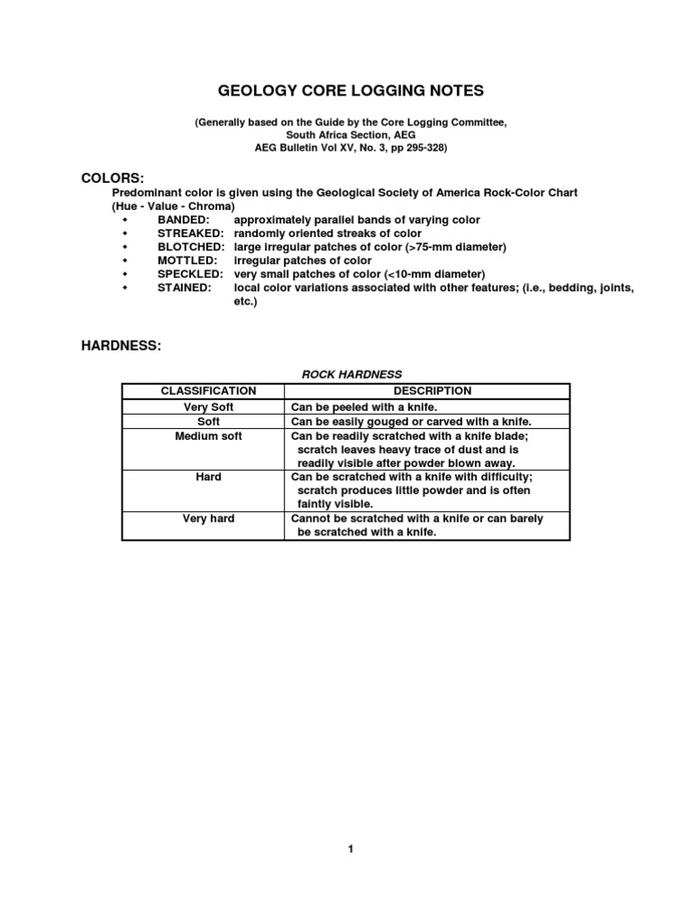 Geology Core Logging Notes | PDF | Sand | Natural Materials