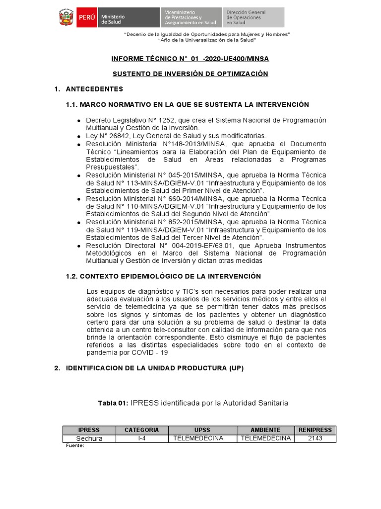 Informe de Sustento de Optimizacion - Formato 3 Iprres Sechura | PDF | Informática
