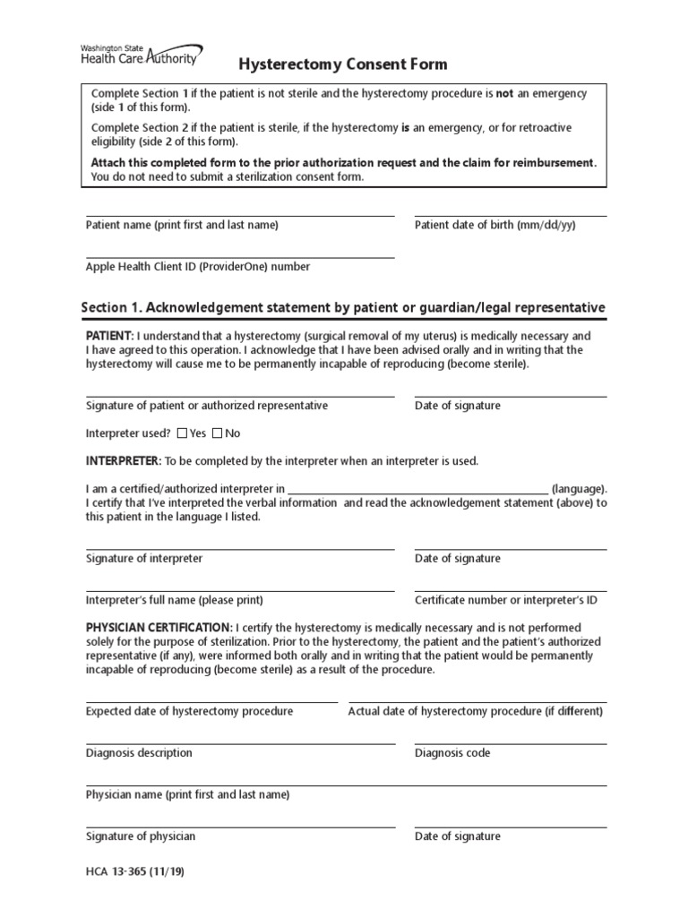 Hysterectomy Consent and Patient Information Form | PDF | Informed ...